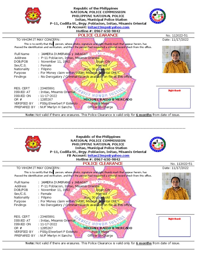 Police Clearance - docxmAGDADARO | PDF