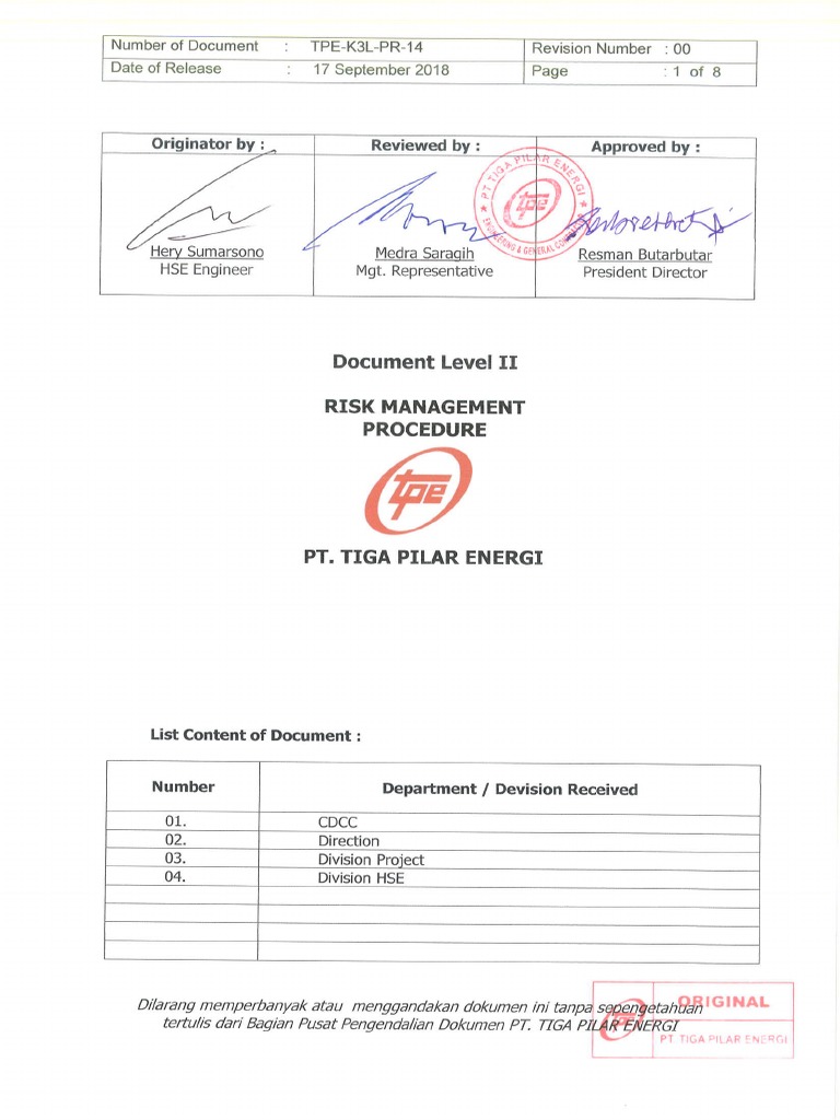 Tpe-K3l-Pr-14 Risk Management Procedure | PDF