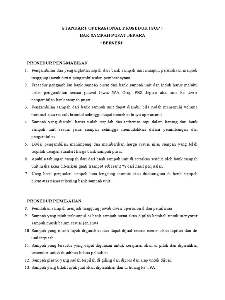 Sop Bank Sampah | PDF