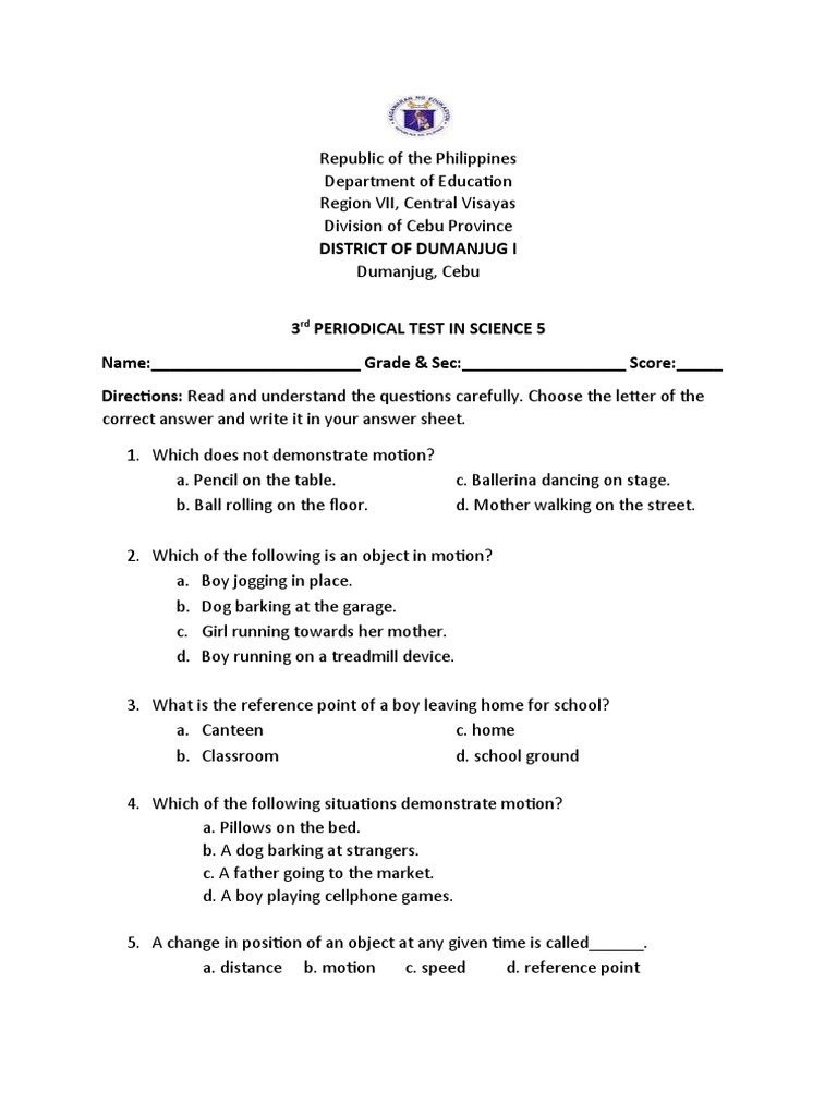 Grade 5 Science 3rd Periodical Test | PDF