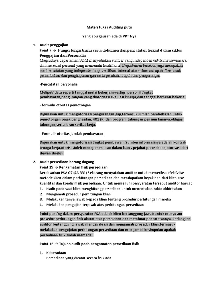 Materi Audit Gaji Dan Persediaan PPT Putri | PDF