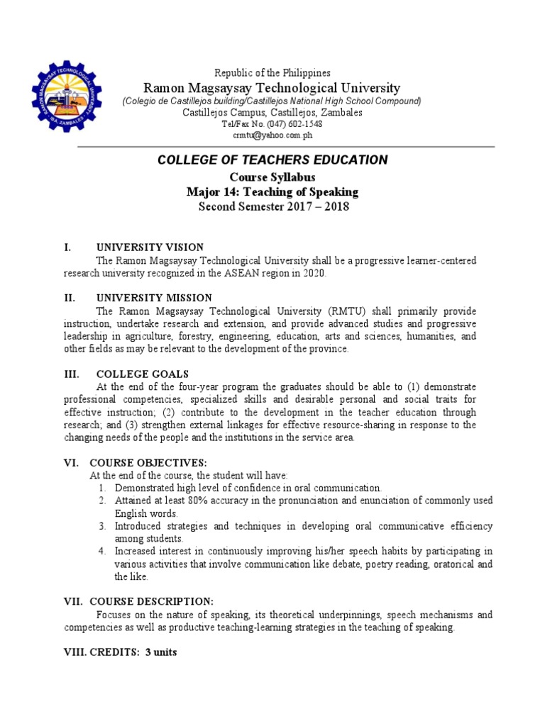 Teaching of Speaking Syllabus | PDF