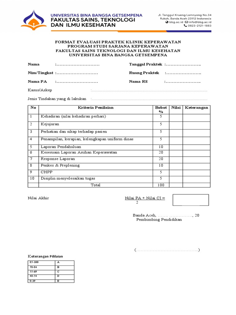 Format Nilai Praktik Klinik | PDF