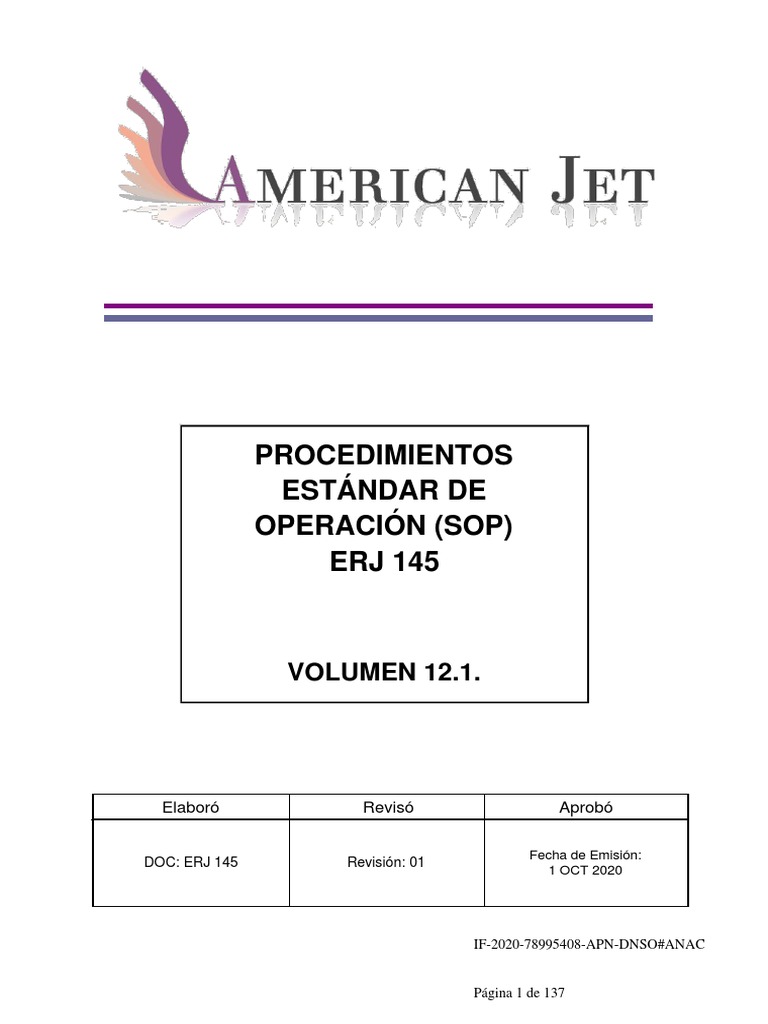 Sop - Erj145 12.1 PDF | PDF | Avion a reacción | Aviónica