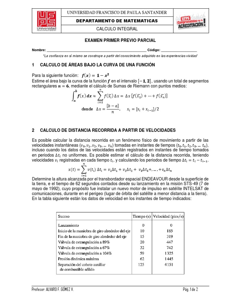 2022-1 Previo 1 Calculo Integral PDF | PDF