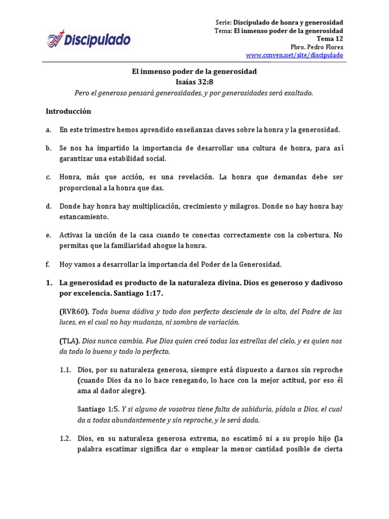 El Inmenso Poder de La Generosidad. Pbro. Pedro Flores | PDF