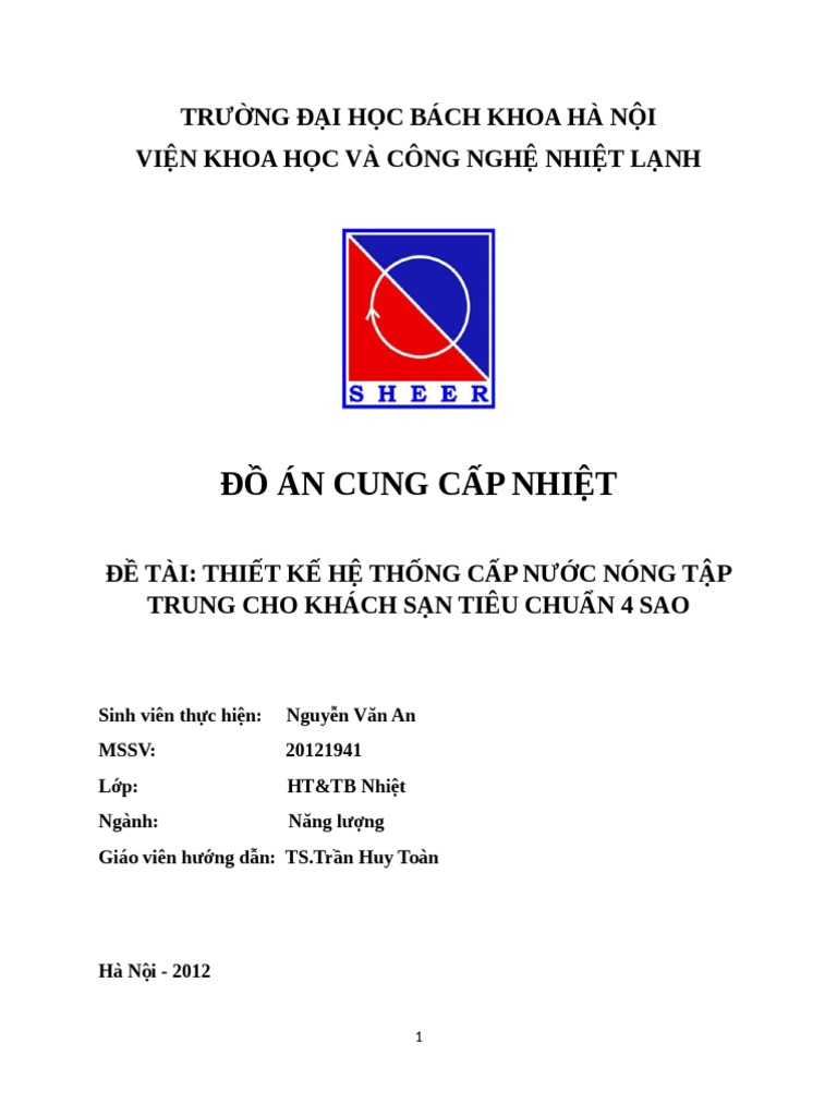 (123doc) - Do-An-He-Thong-Cung-Cap-Nhiet-Cho-Khach-San-4-Sao PDF | PDF