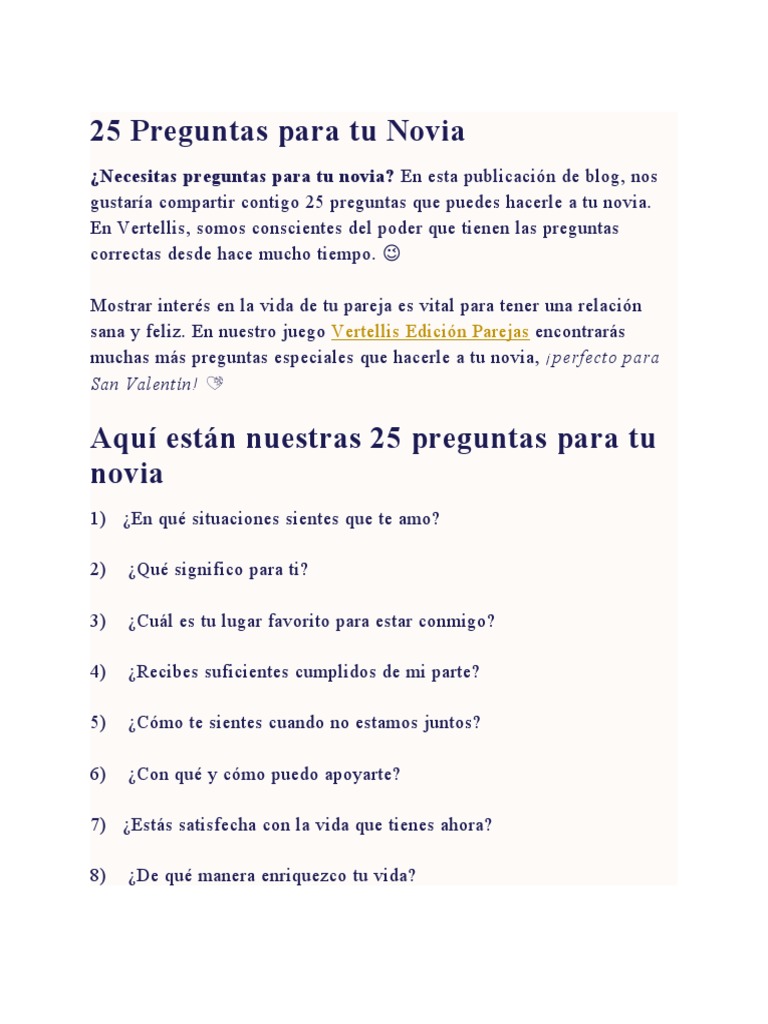 25 Preguntas para Tu Novia | PDF