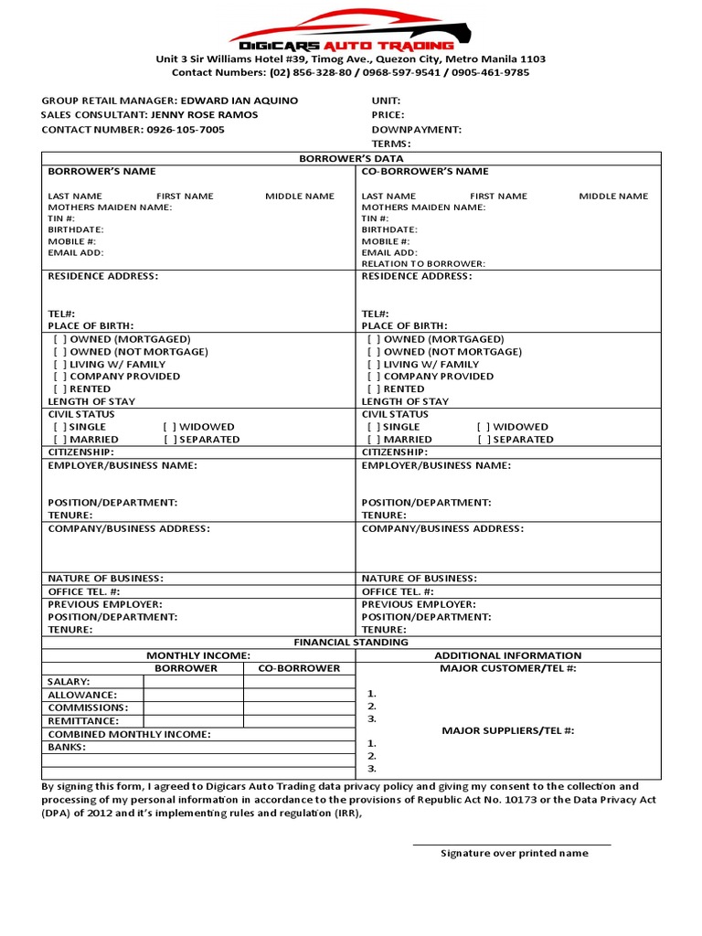 Digicars Application Form | PDF | Mortgage Loan | Business