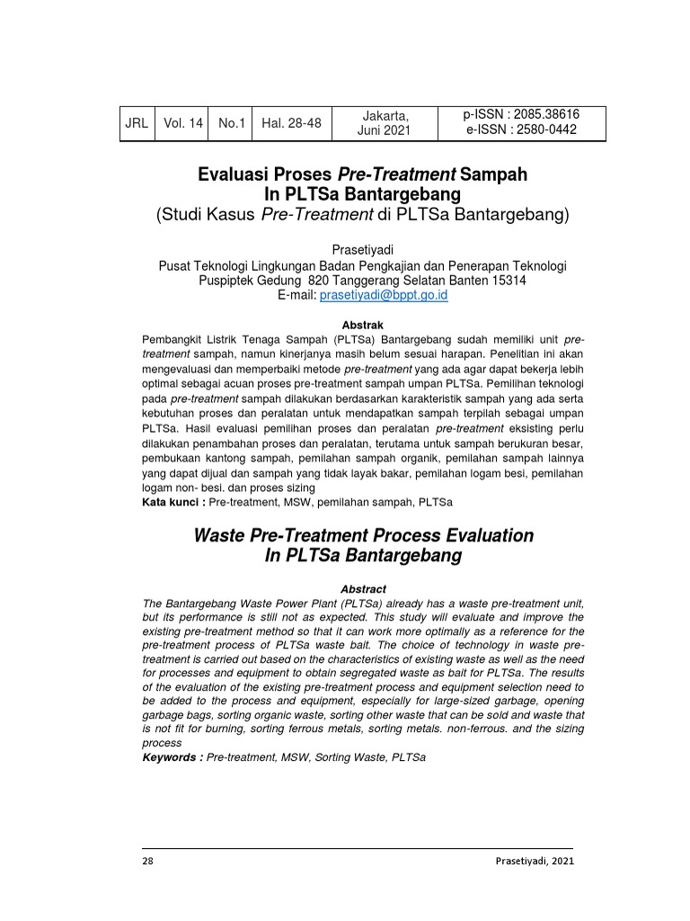 Studi Kasus Pre-Treatment Di Pltsa Bantargebang | PDF