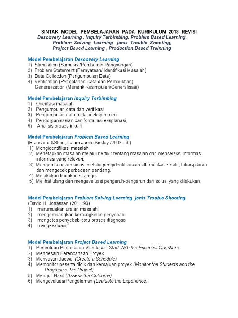 Sintak Model Pembelajaran K-13 Revisi | PDF