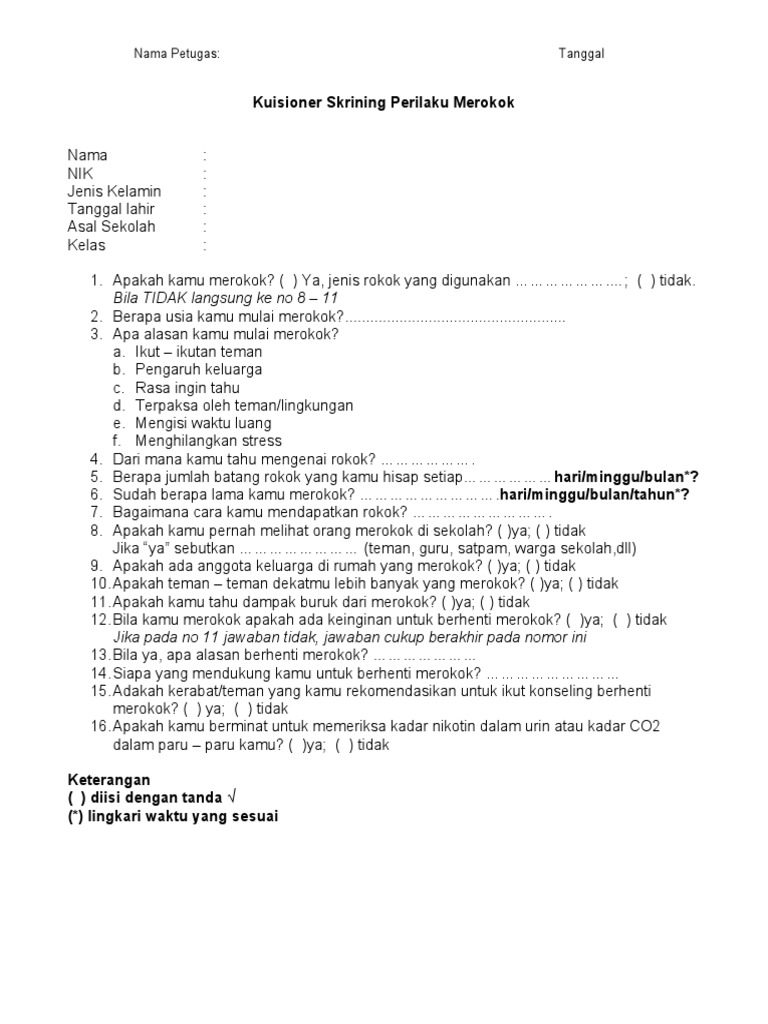Kuisioner Skrining Perilaku Merokok Fix | PDF