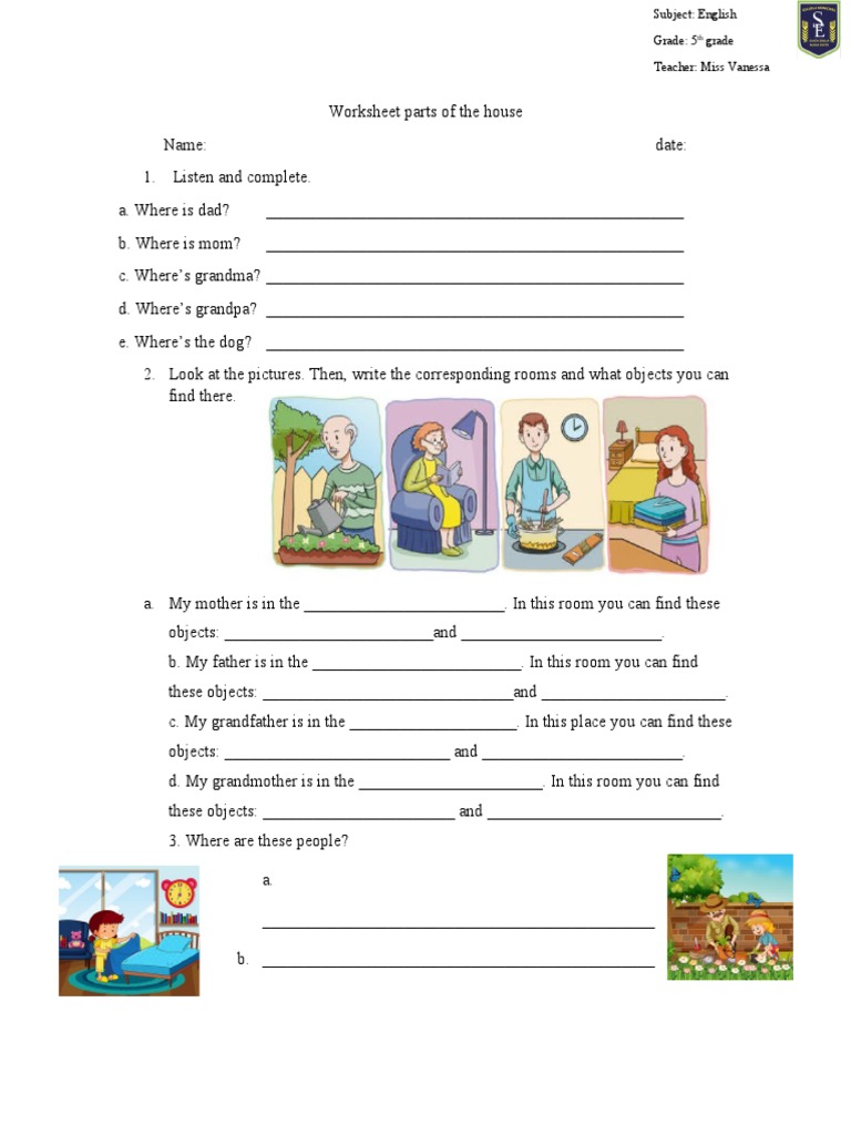 Worksheet Parts of The House | PDF