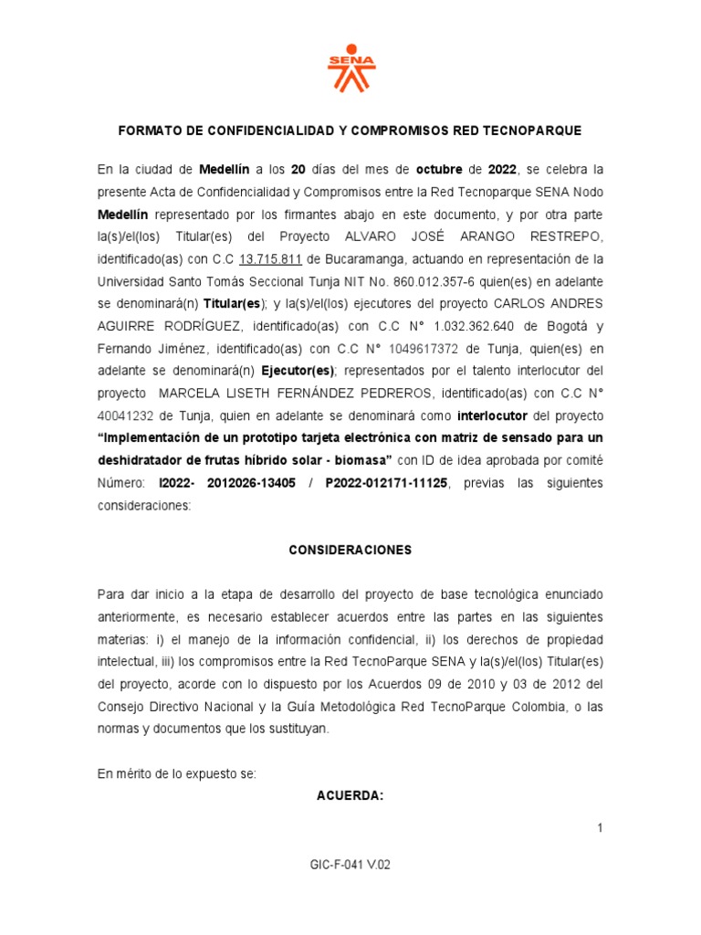 GIC-F-041 Formato de Confidencialidad y Compromiso Red TP V2 | PDF | Propiedad intelectual ...