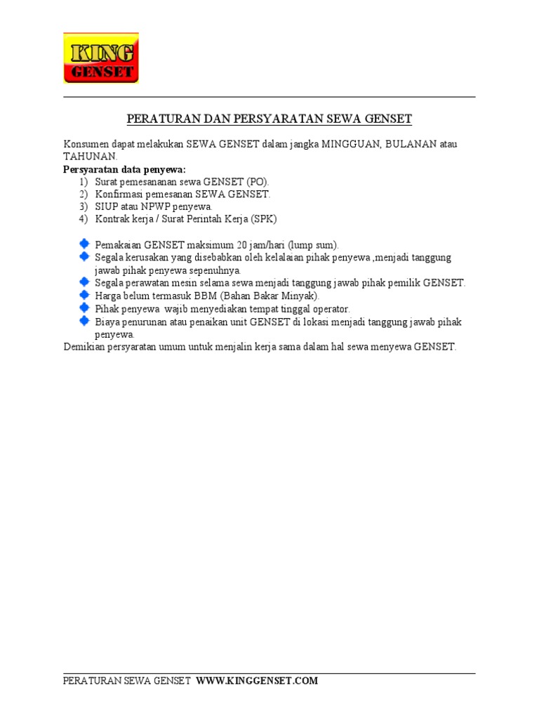 Aturan Sewa Genset PDF | PDF