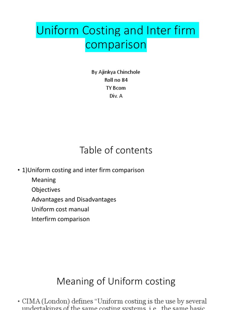 Uniform Costing and Inter Firm Comparison | PDF