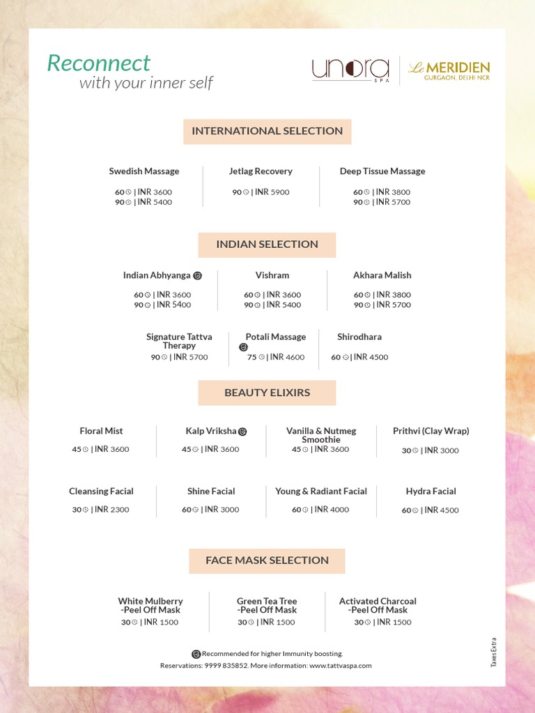 Le Méridien Spa Menu & Prices | PDF | Hair | Human Appearance