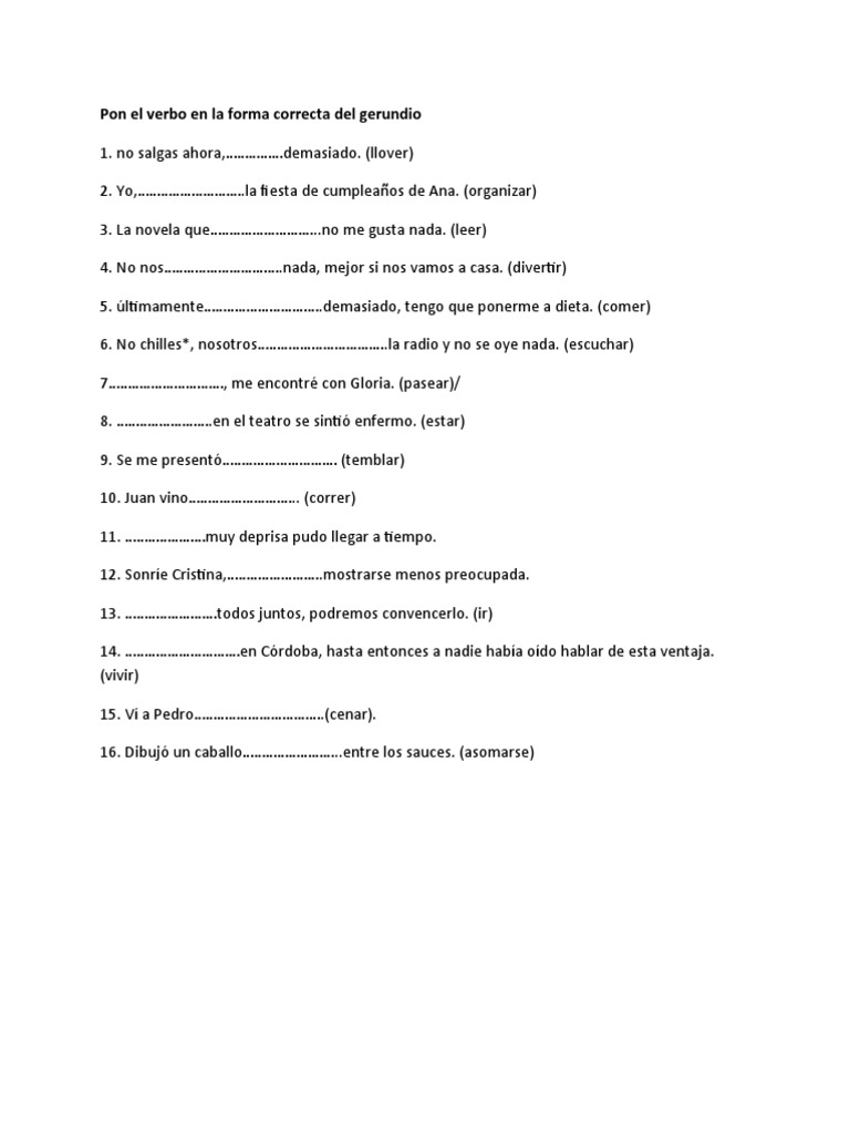 Ejercicio Gerundio | PDF