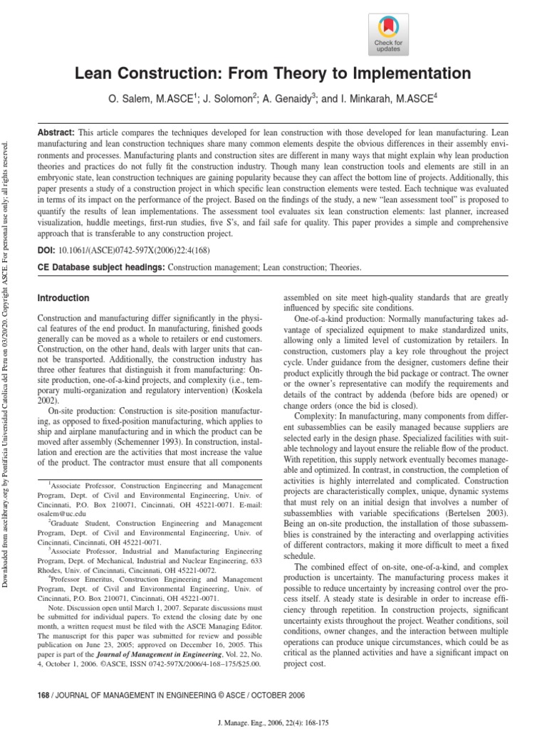 Lean Construction From Theory To Implementation PDF | PDF | Lean Manufacturing | Systems Science