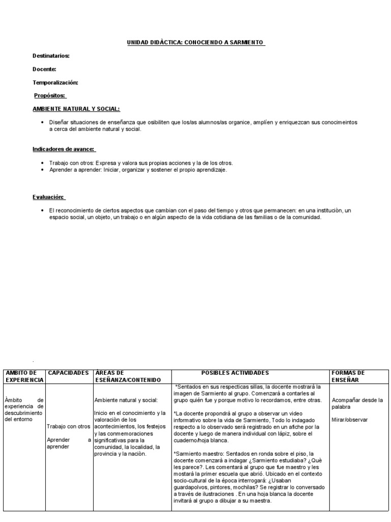 Unidad Didàctica Sarmiento | PDF