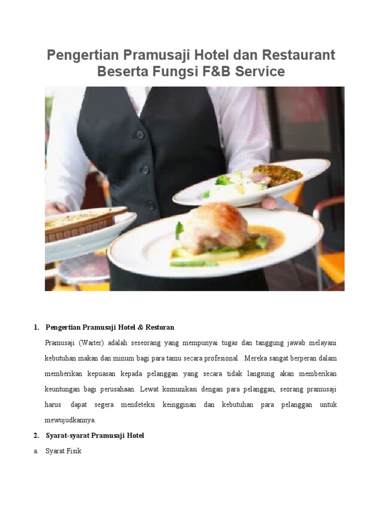 Pengertian Pramusaji Hotel Dan Restaurant Beserta Fungsi | PDF