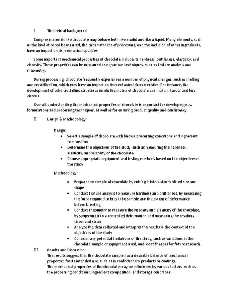 Mechanical Properties of Chocolate Analysis | PDF
