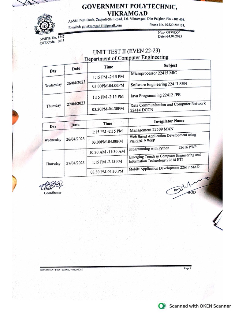 REVISED UT 2 TIMETABLE | PDF