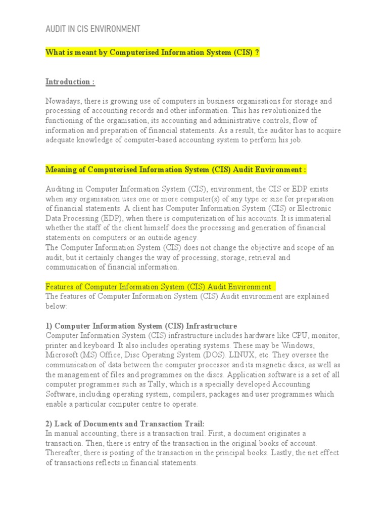 Audit in CIS - Introduction | PDF | Audit | Information System