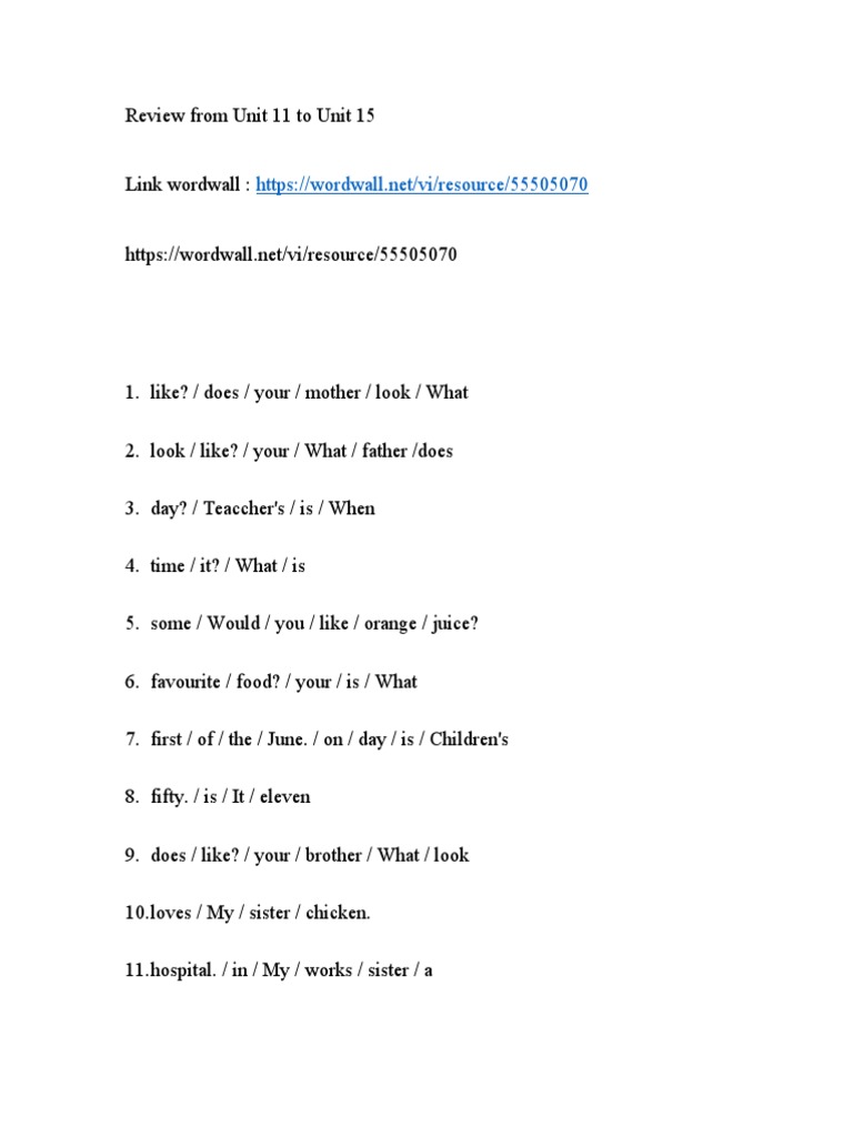 Review Unit 11 - Unit 15 L P 4 | PDF