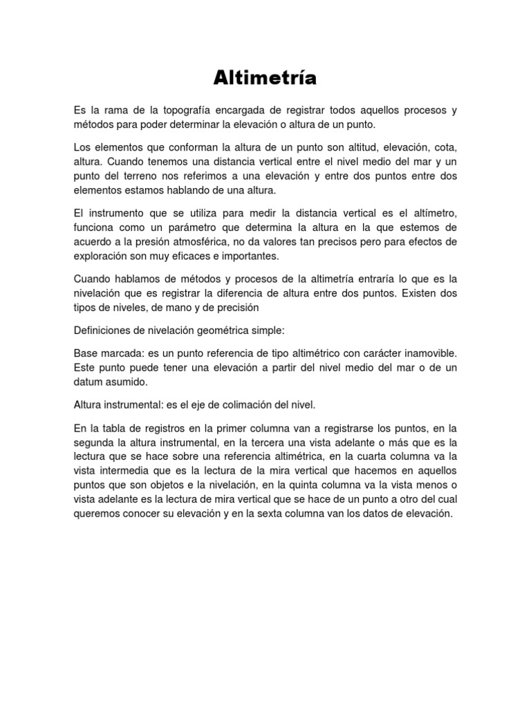 Altimetría Topografia | PDF