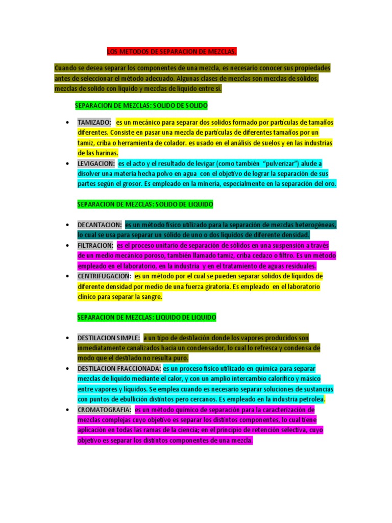 Los Metodos de Separacion de Mezclas | PDF