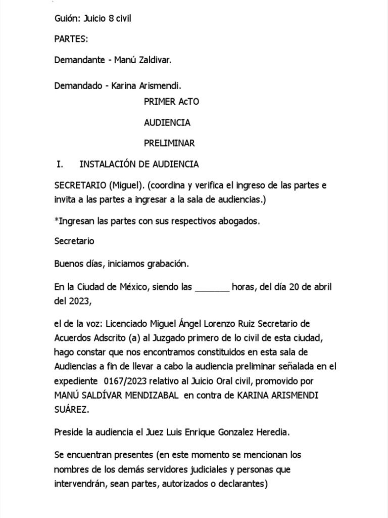 PDF Guion Audiencia Preliminar y Complementaria - Compress | PDF | Ley procesal