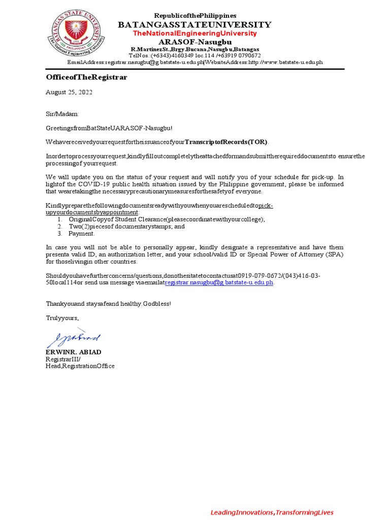 Request For TOR NEW | PDF