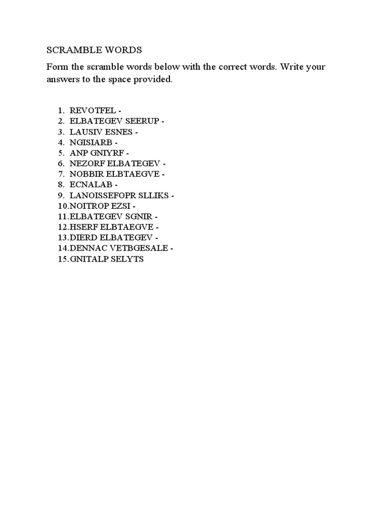 Scrambled Words Worksheet | PDF