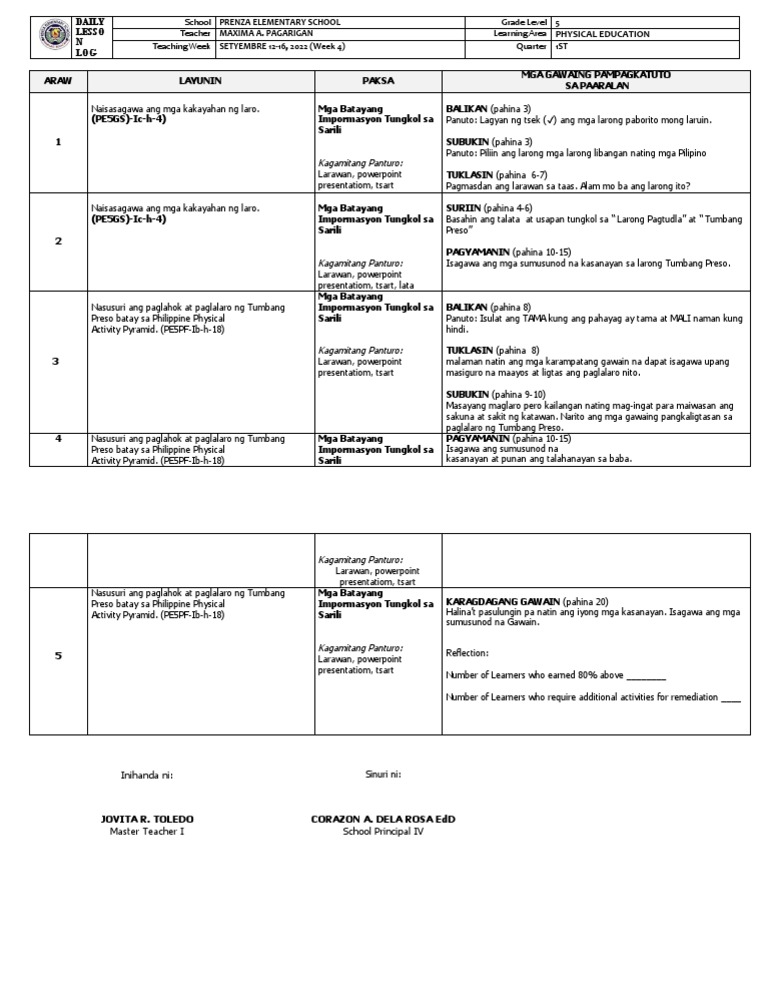 PE Grade 5 Week 3 | PDF