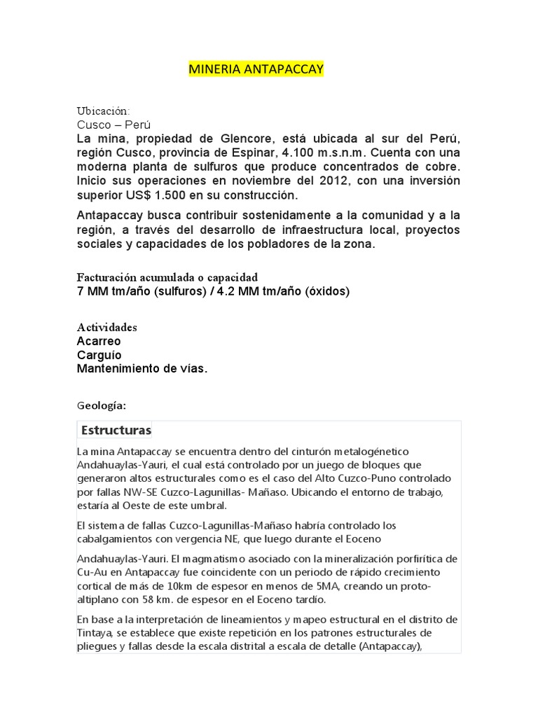 Mineria Antapaccay | PDF