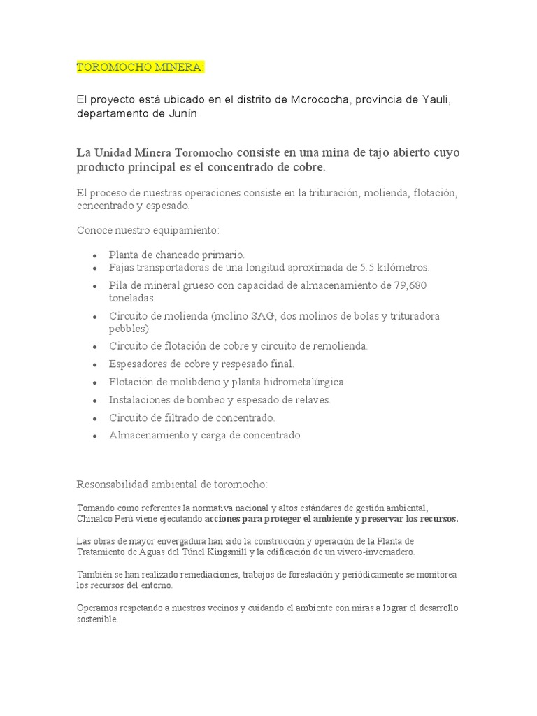 Toromocho Minera | PDF