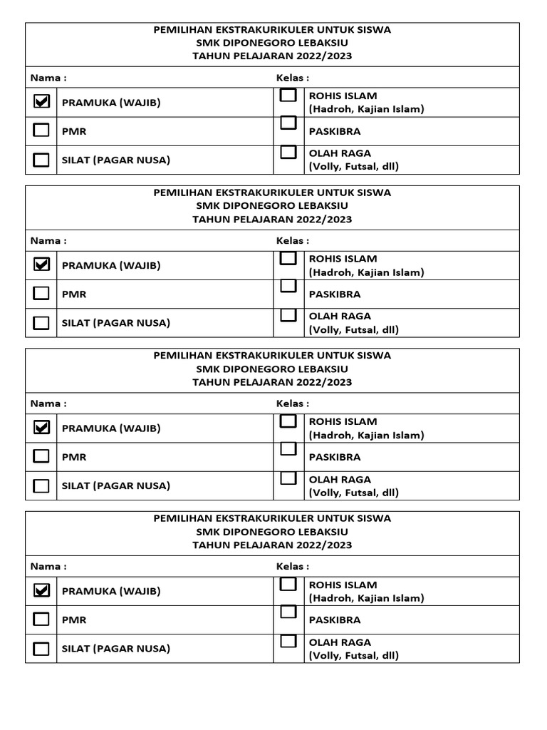 PEMILIHAN EKSTRAKURIKULER UNTUK SISWA.docx | PDF