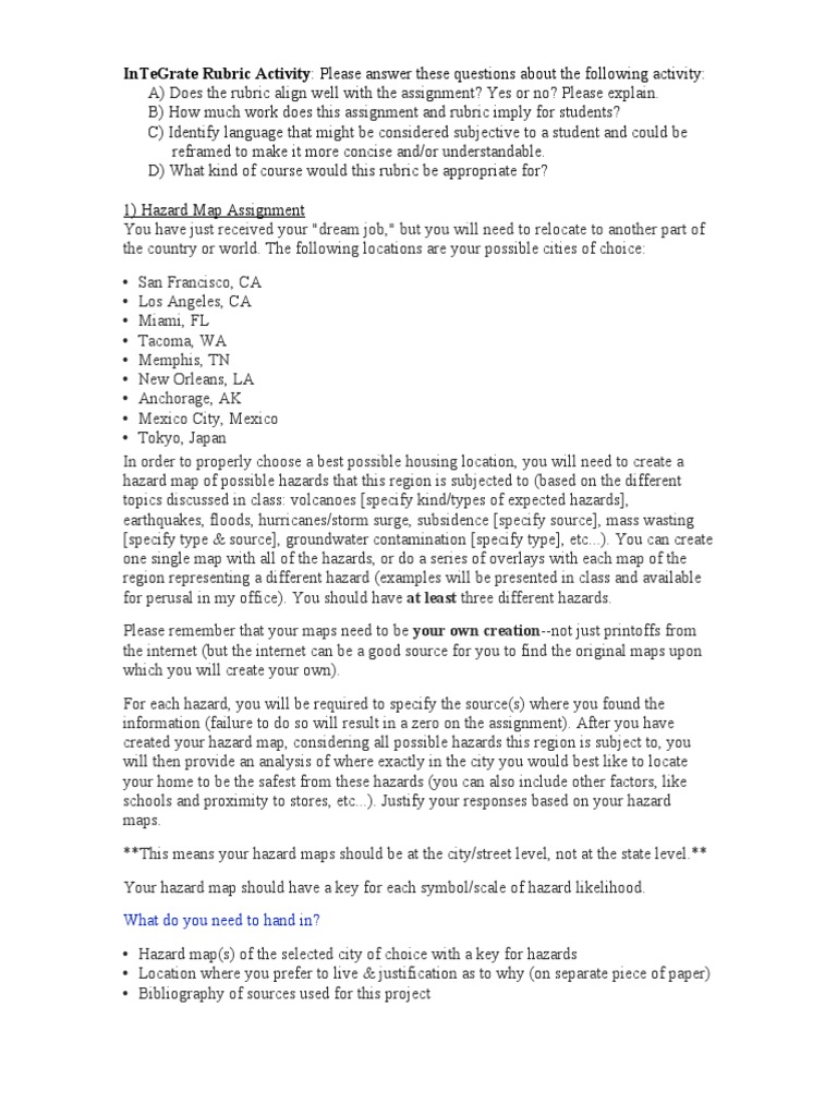 Assessing a Hazard Mapping Assignment and Rubric: An Analysis of Alignment, Workload ...