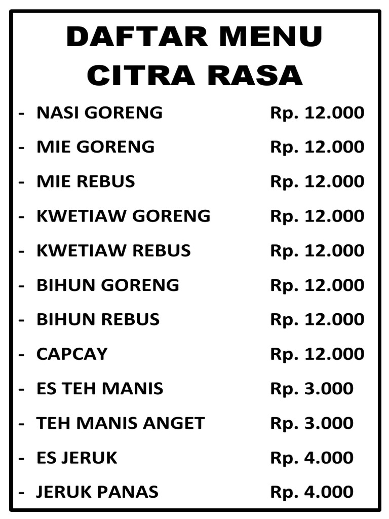 Daftar Harga Makanan dan Minuman | PDF