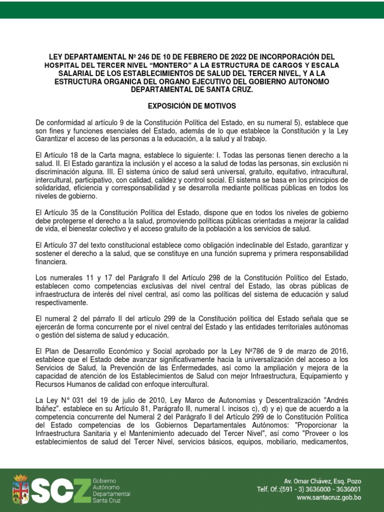 Ley 246: Incorporación Hospital Montero | PDF | Hospital | Bolivia