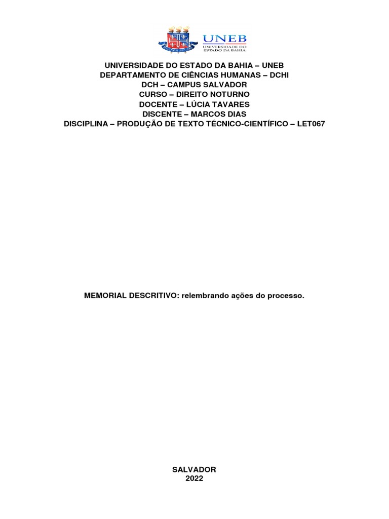 Modelo de Memorial Descritivo | PDF Modelo de Memorial Descritivo | PDF