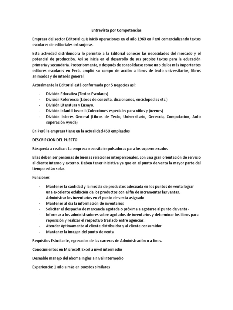 Entrevista Por Competencias PDF | PDF