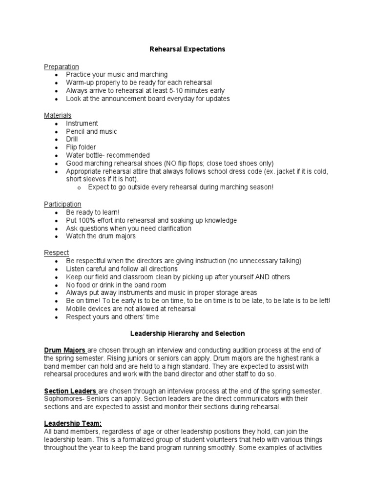 Rehearsal Expectations Leadership Hierarchy | PDF | Leadership
