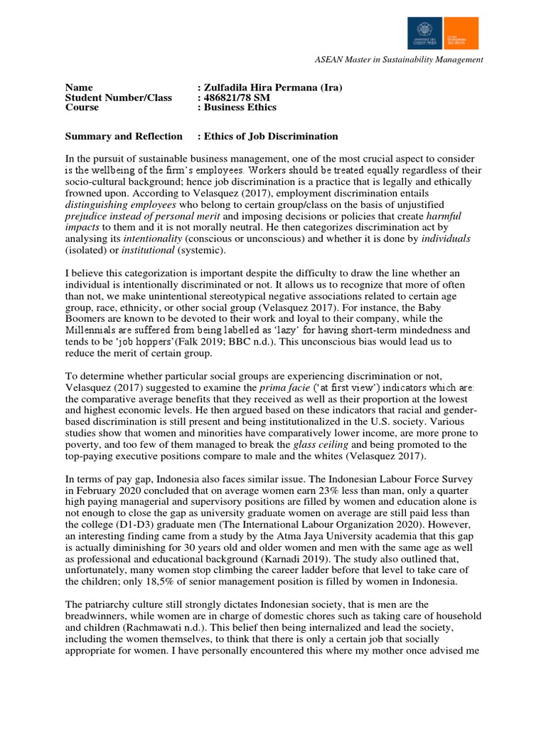 Summary Ethics of Job Discrimination PDF | PDF