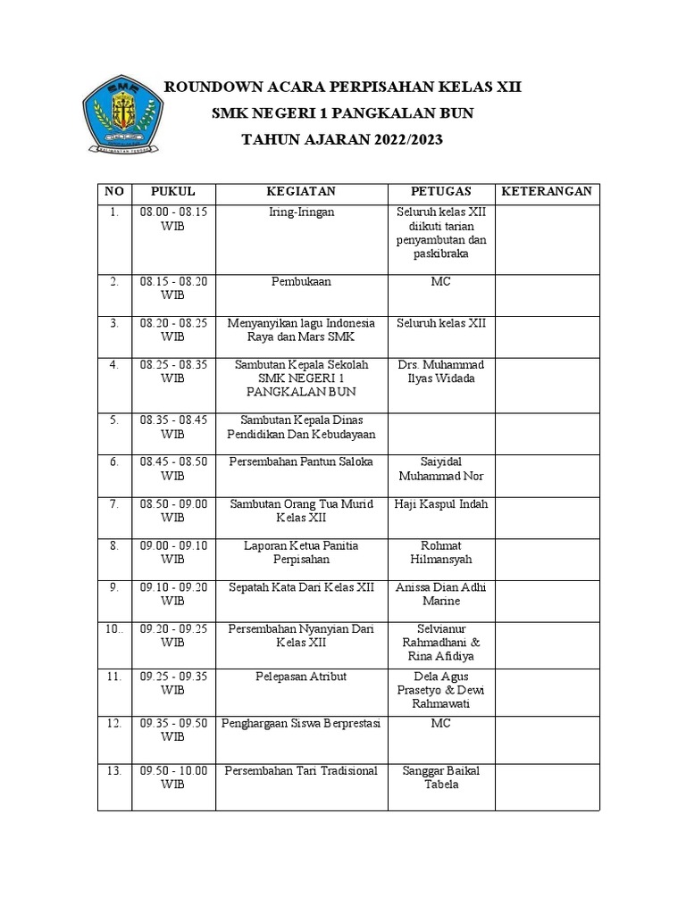 Roundown Acara Perpisahan Kelas Xii | PDF