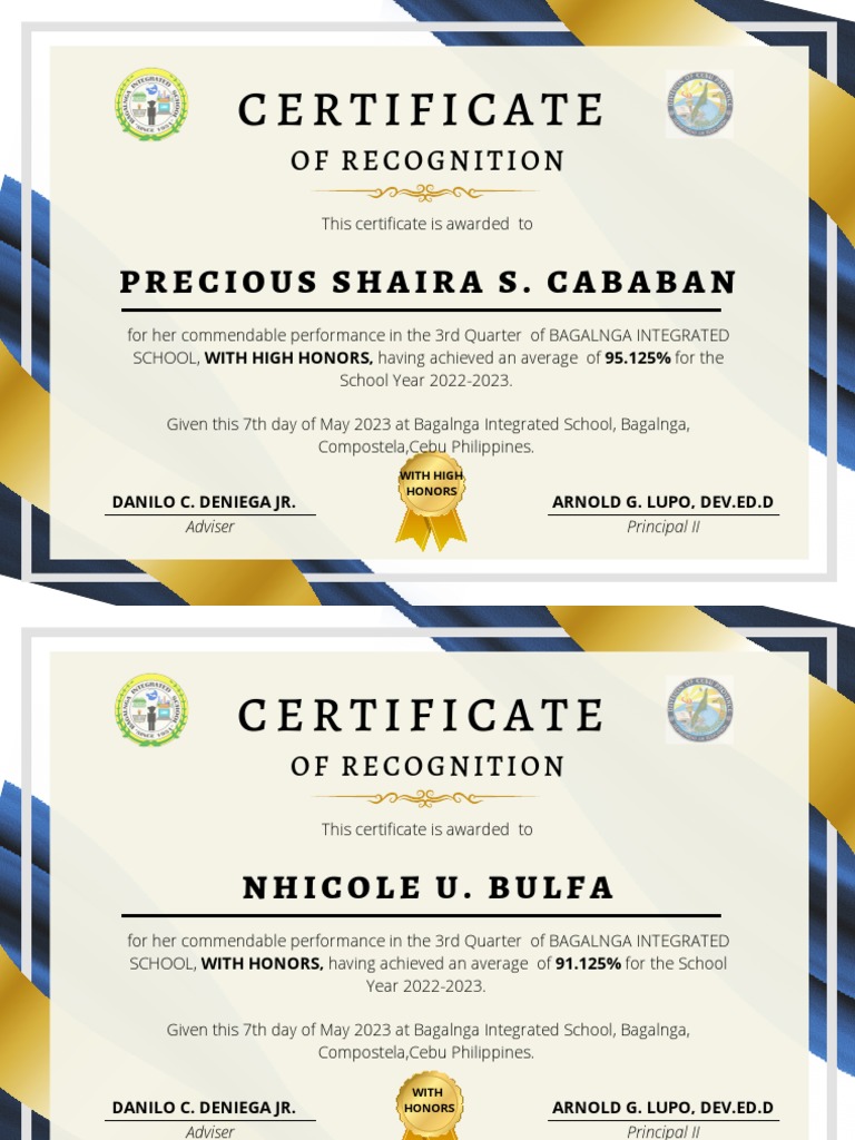 Quarterly Recognition Certificates | PDF