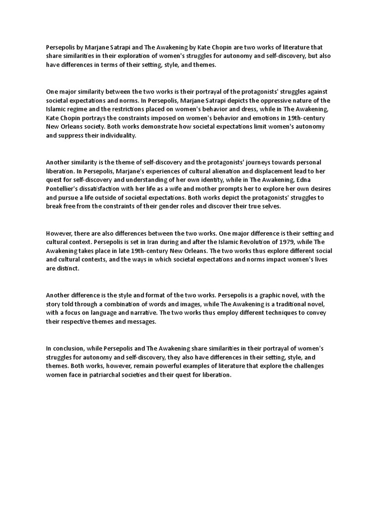 Compare and Contrast Between Persepolis and Awakening | PDF