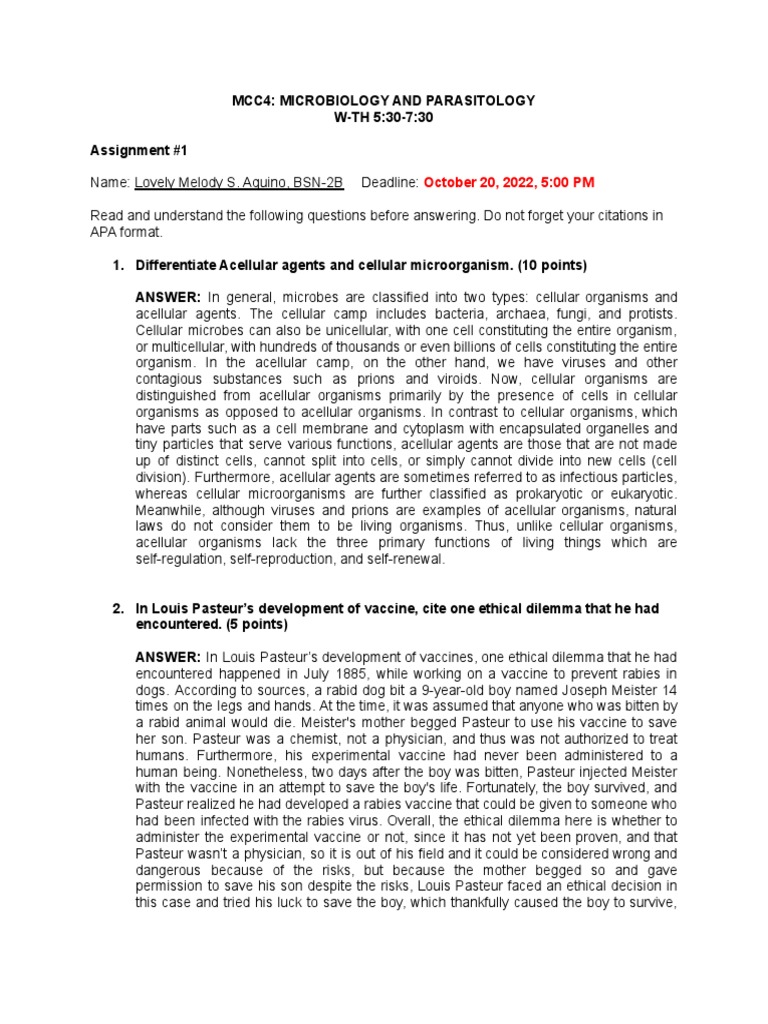 Microbiology and Parasitology Assignment | PDF | Cell (Biology ...