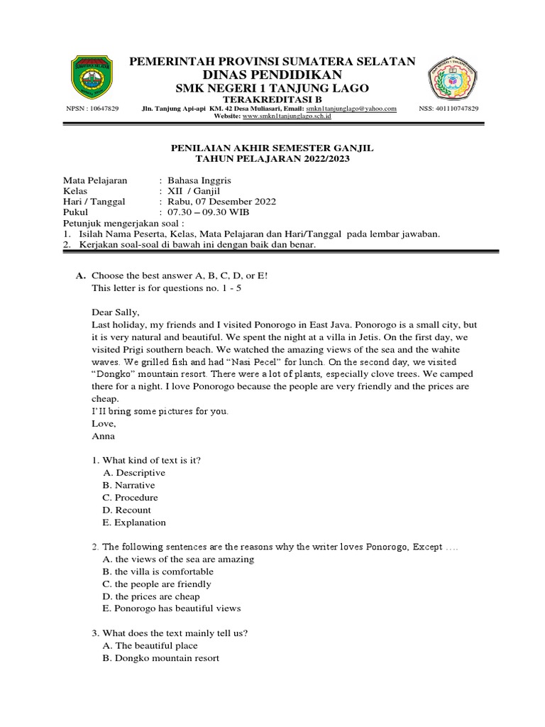 Soal B.ingg Kelas Xii 22-23 PDF | PDF